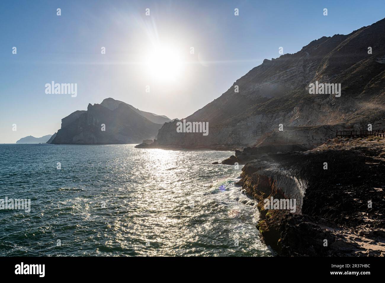 Backlight of the rugged cliffs north of Mughsail beach, Salalah, Oman ...