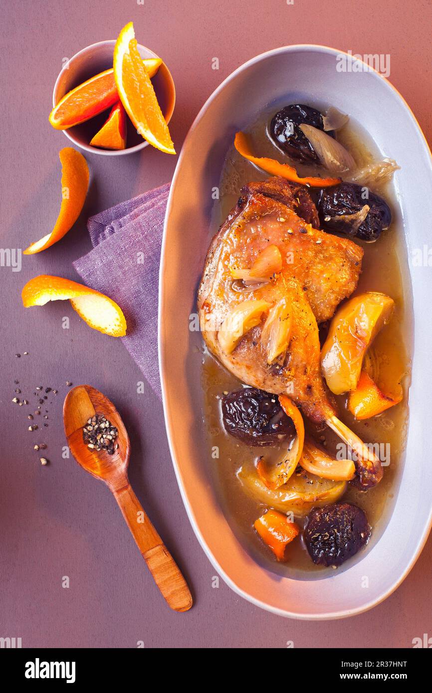 Leg of duck with fruits Stock Photo - Alamy