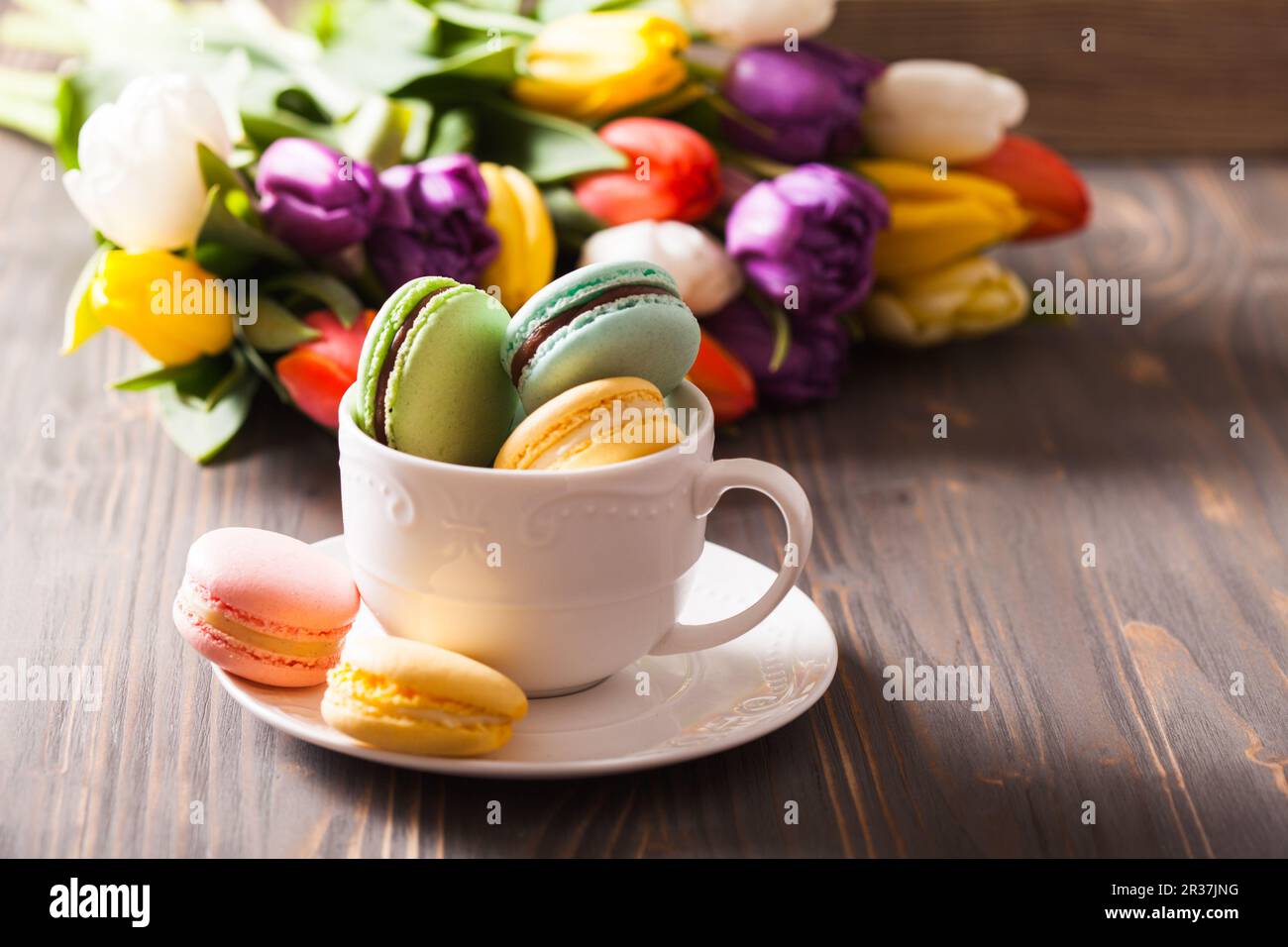 Color macaroons in a cup Stock Photo - Alamy