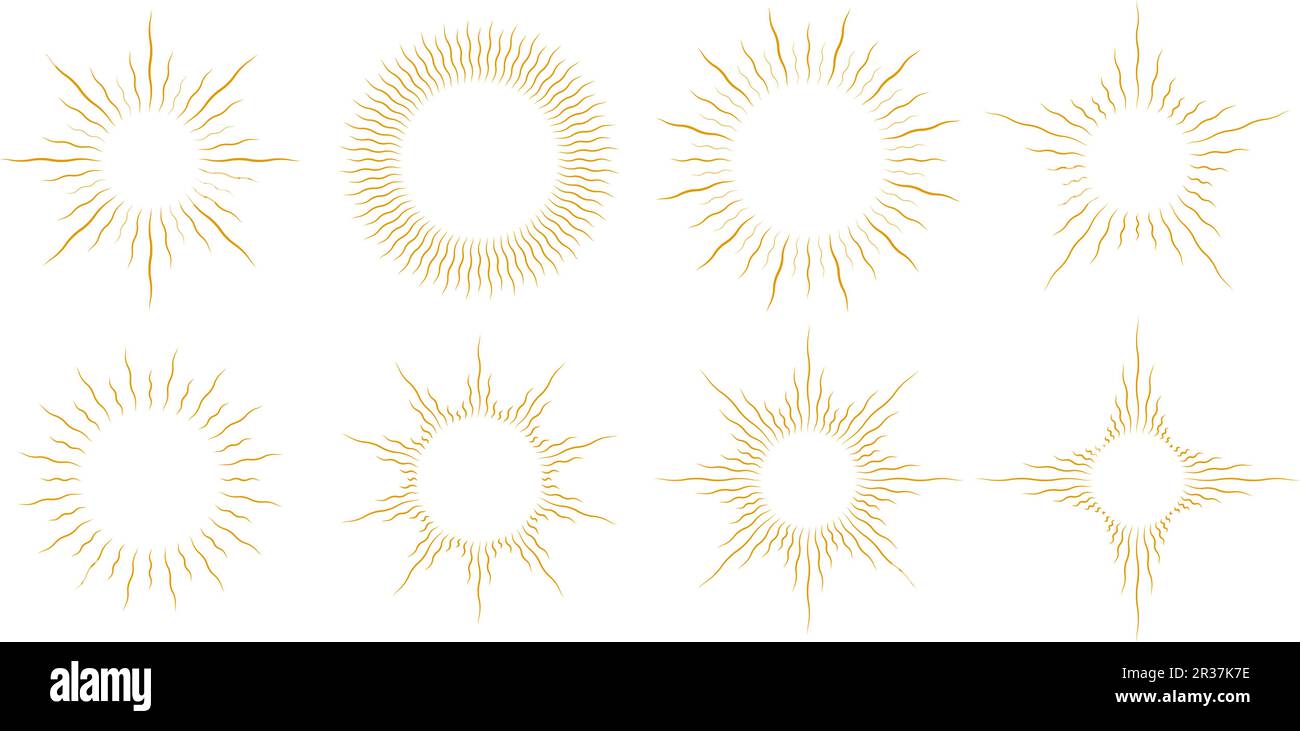 Golden Curved Sunburst Frame Set Retro Warped Circle Sunlight Rays