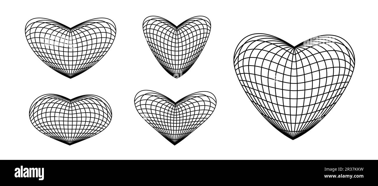 Wireframe heart shapes set. Grid design element. Love and romantic or ...