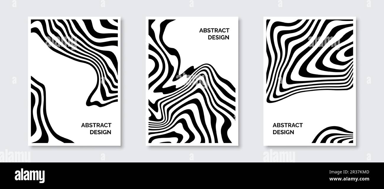 Abstract wavy lines posters set. Fluid undulate shapes banner pack ...