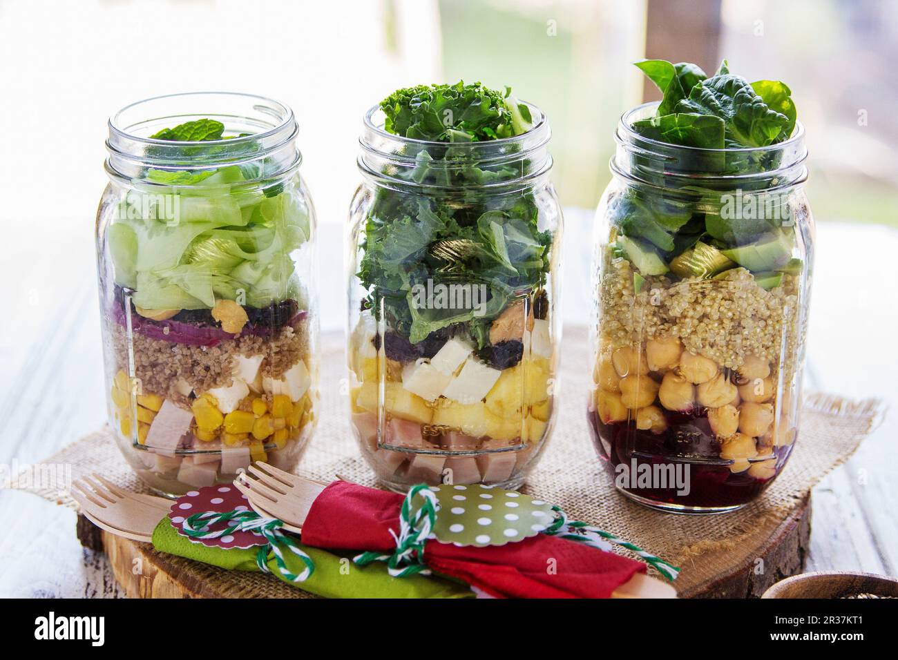 Different salads in jars prepared for a brunch in a buffet Stock Photo ...