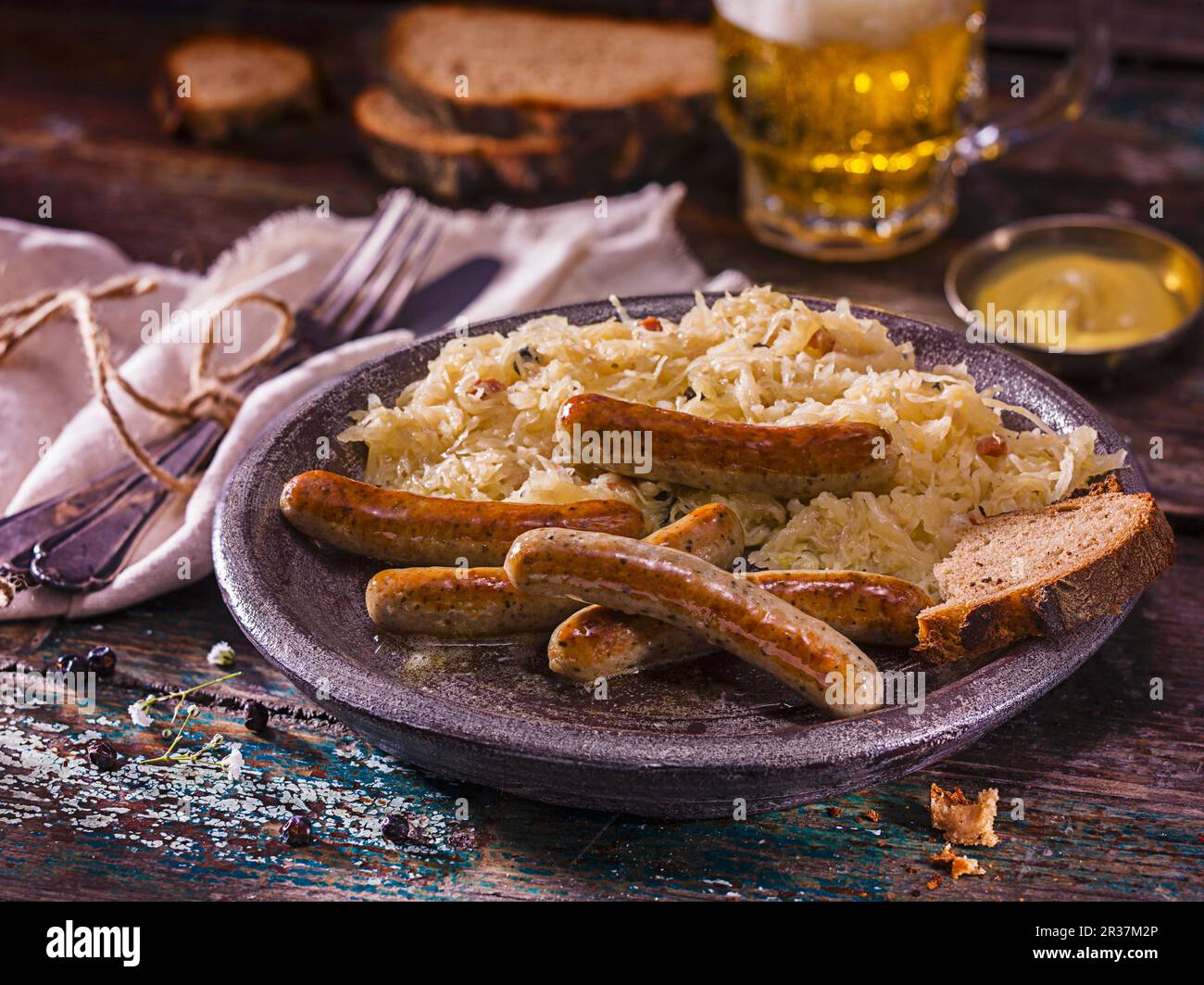 Nuremberg bratwurst with sauerkraut Stock Photo - Alamy