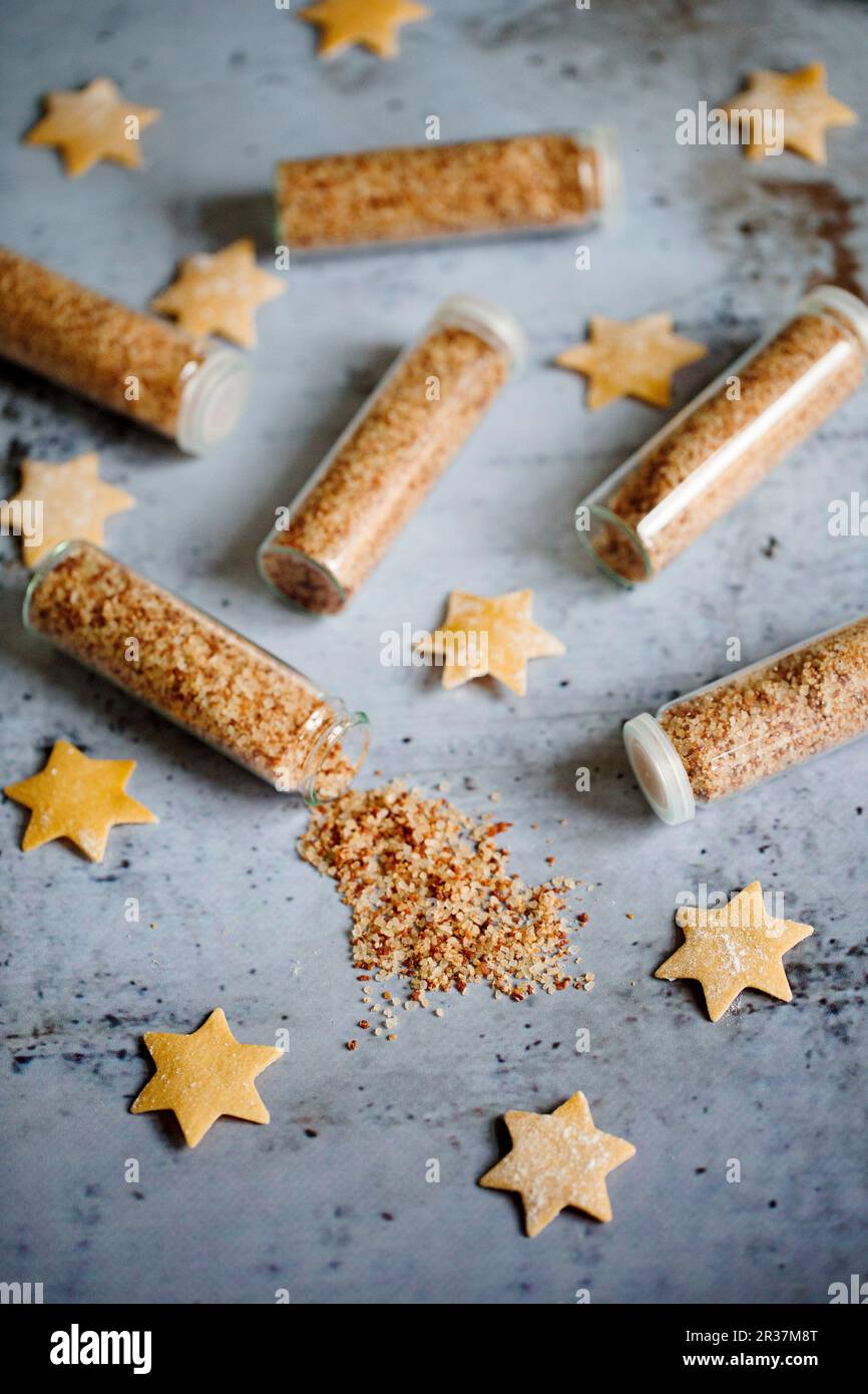 Bacon salt with pasta stars Stock Photo - Alamy