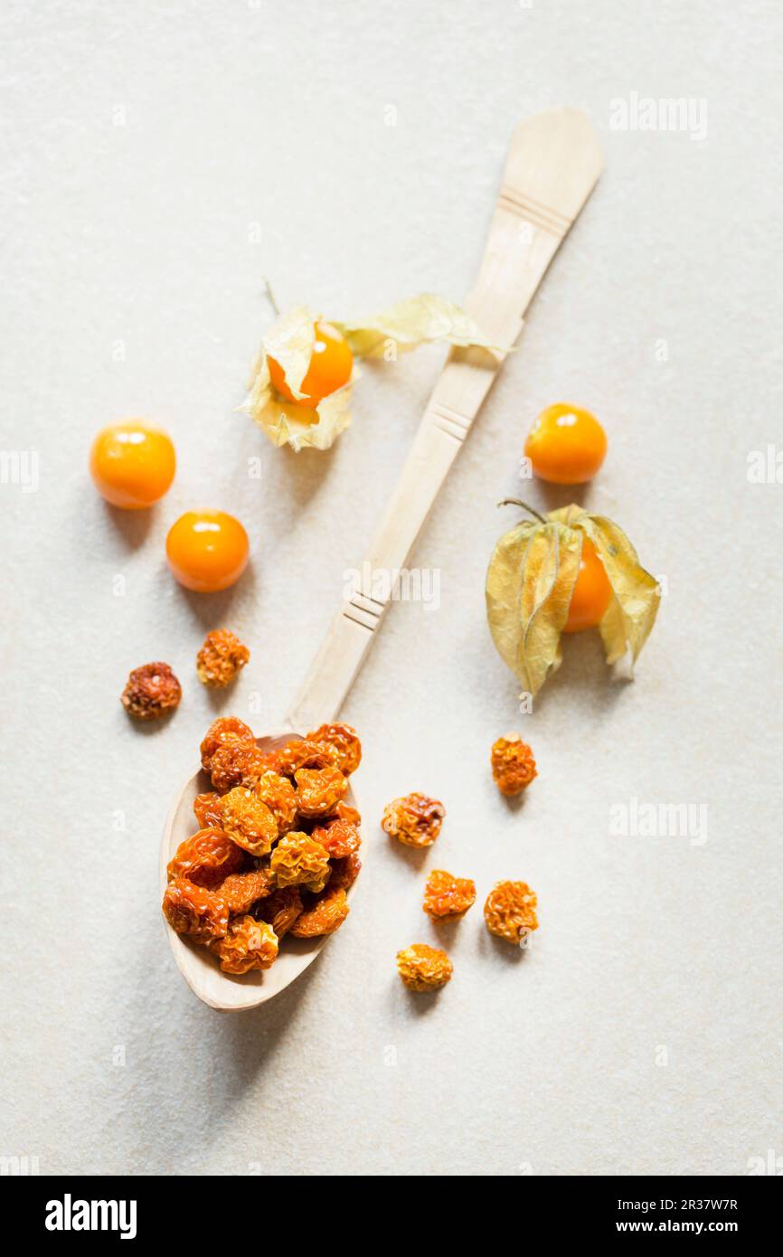 Fresh and dried physalis Stock Photo - Alamy