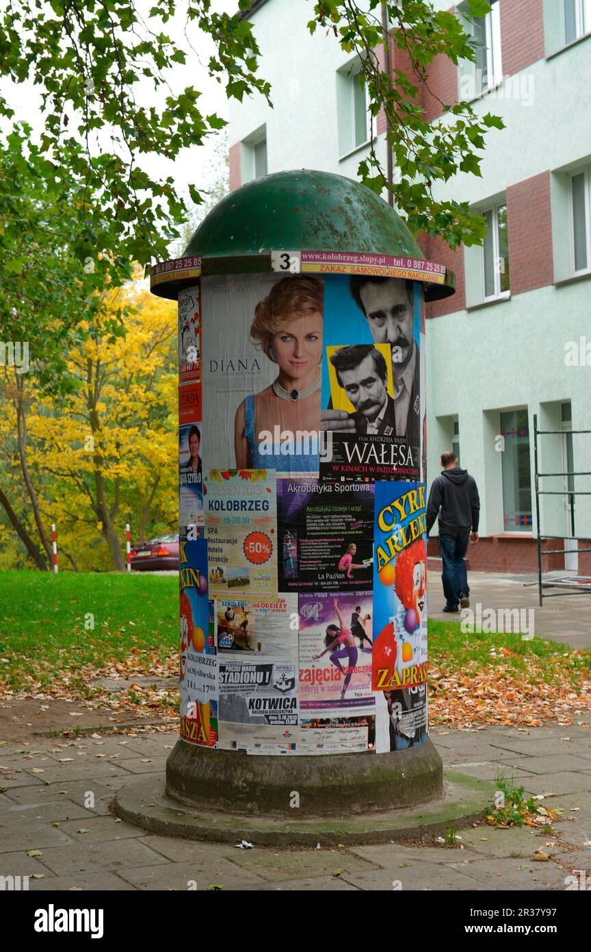 Advertising pillar, Kolberg, Poland Stock Photo - Alamy