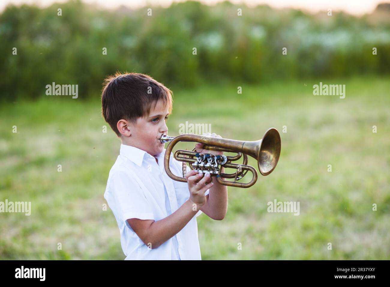 Little boy with musical instrument Stock Photo - Alamy