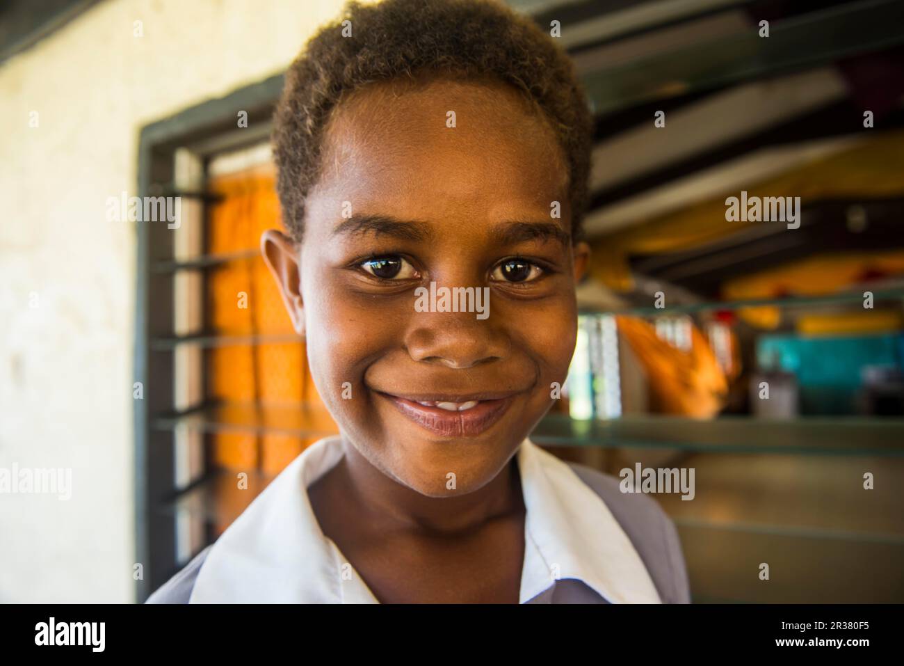 Very friendly school girl, Yanuya island, Mamanuca islands, Fiji Stock ...
