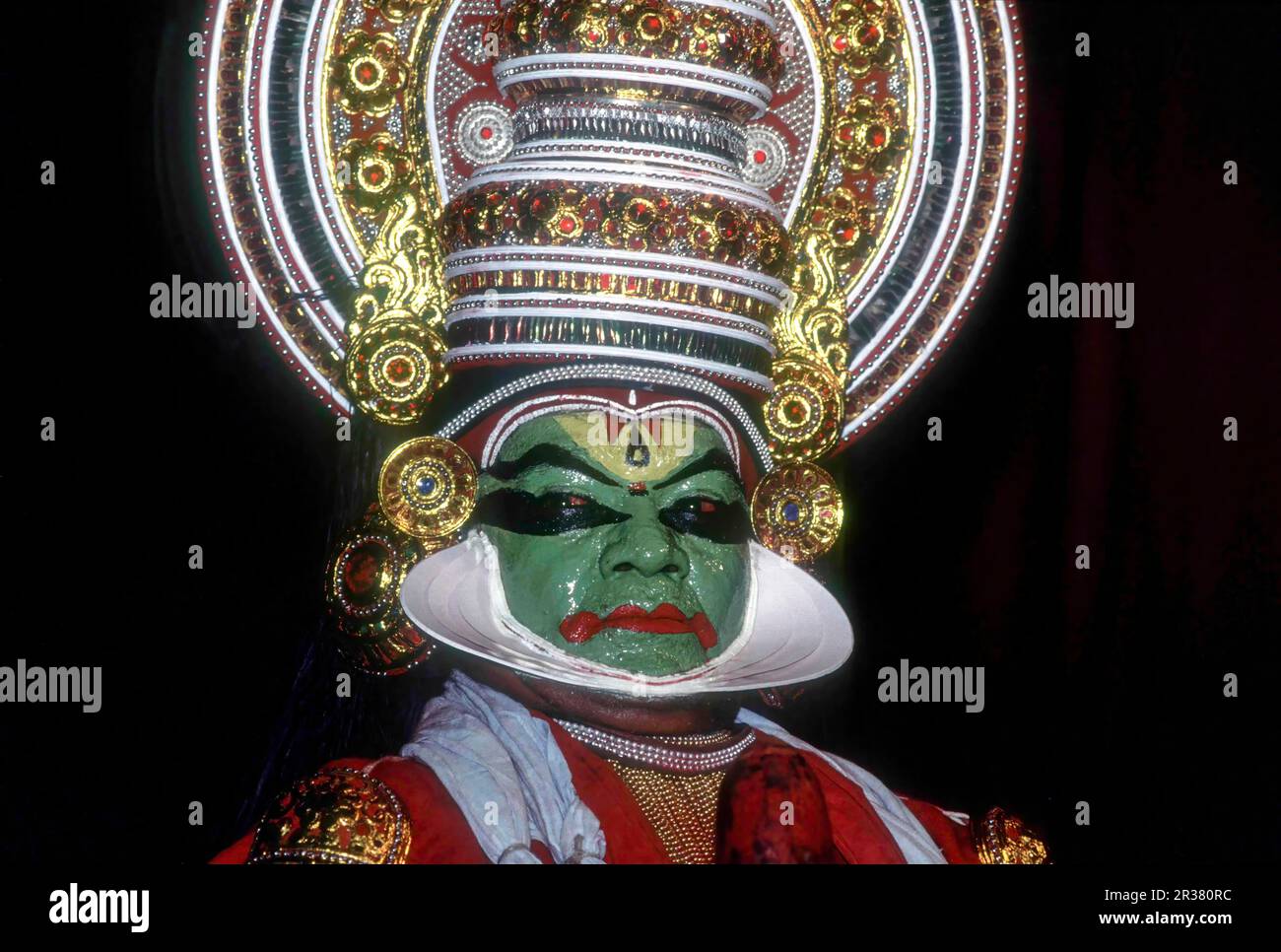 Noble or green character in Kathakali at Kerala Kalamandalam, classical ...