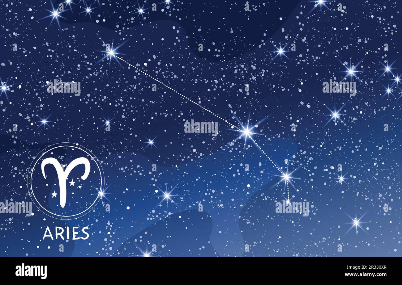 Aries constellation in blue night sky, zodiac sign, astrology banner ...