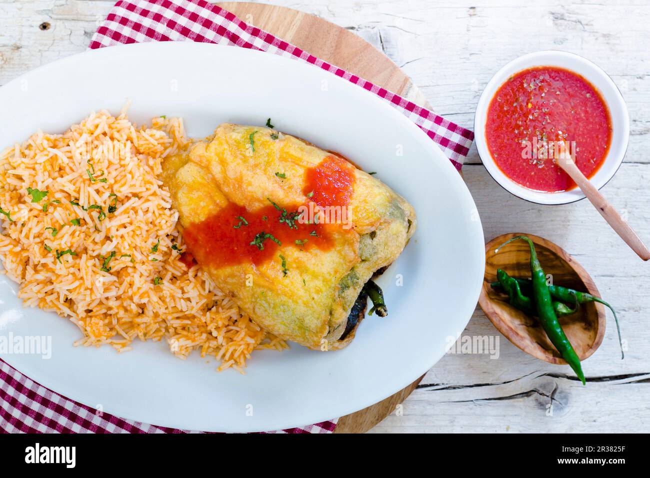Chile Relleno (stuffed peppers with tomato sauce and red rice, Mexico ...