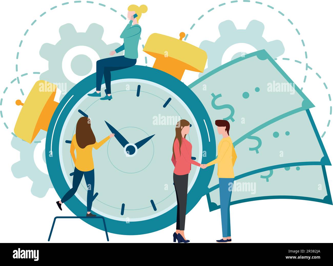 The girl moves the clock to bring the time to close the deal. Time ...