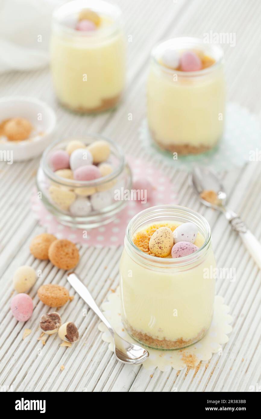 White chocolate mousse with mini chocolate eggs for Easter Stock Photo ...