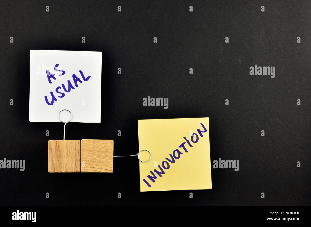 Innovation, two paper notes on black background for presentation Stock ...