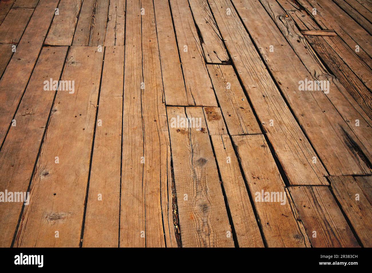 Vintage wooden surface with planks and gaps in perspective Stock Photo ...