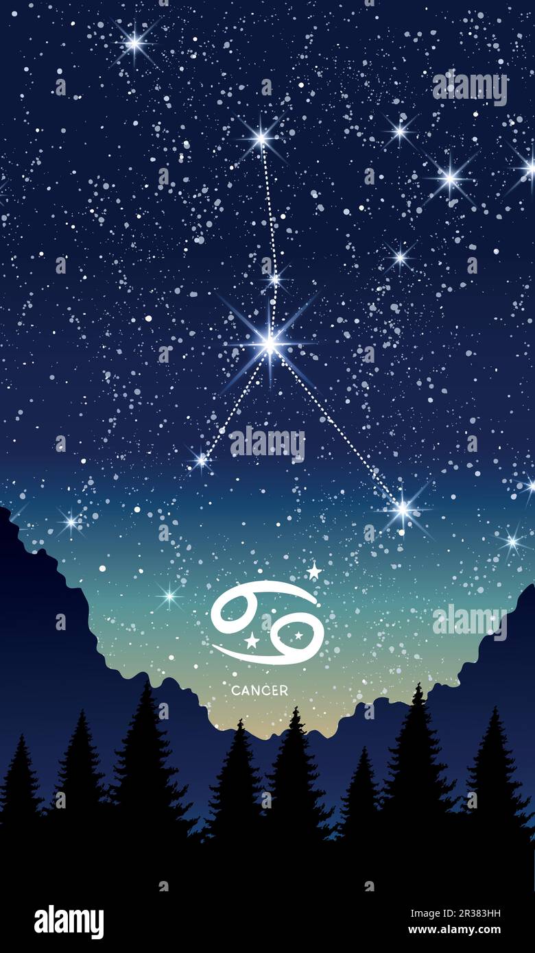 Cancer zodiac sign, horoscope constellation in the night sky, landscape ...