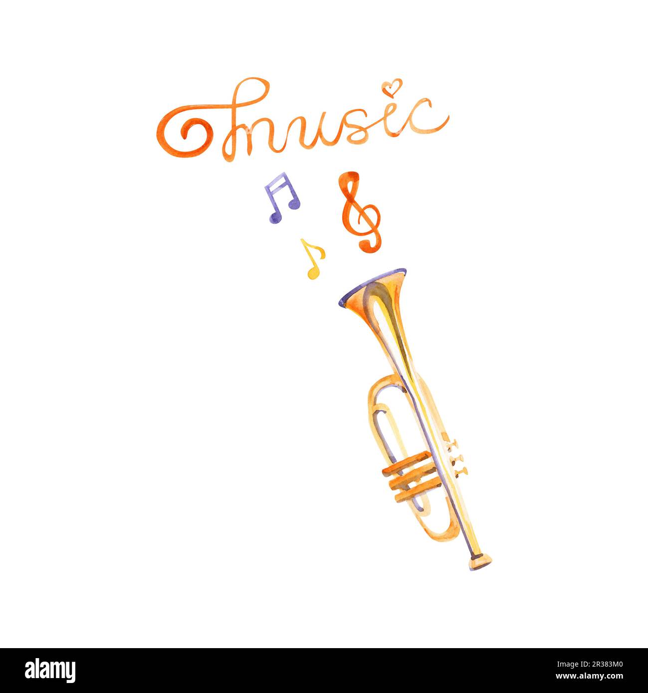 Watercolor trumpet on white background. Beautiful classic instrument ...