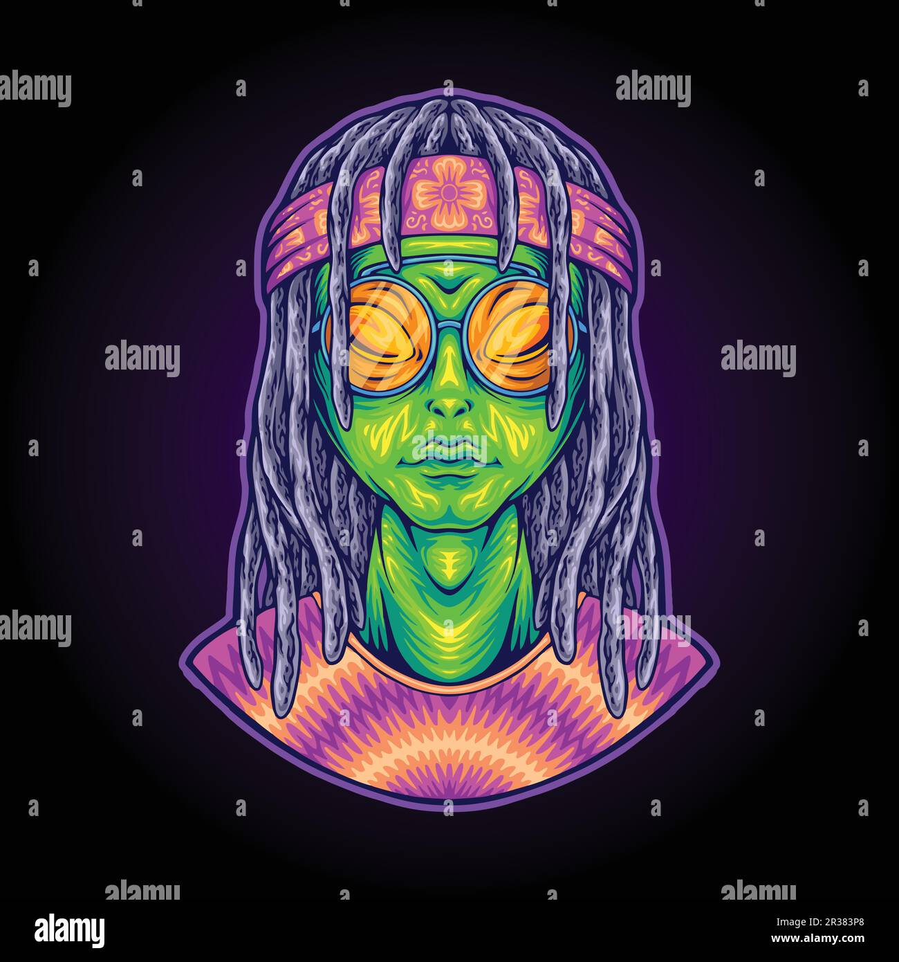 Hippie alien head girl dreads bohemian logo illustrations silhouette ...