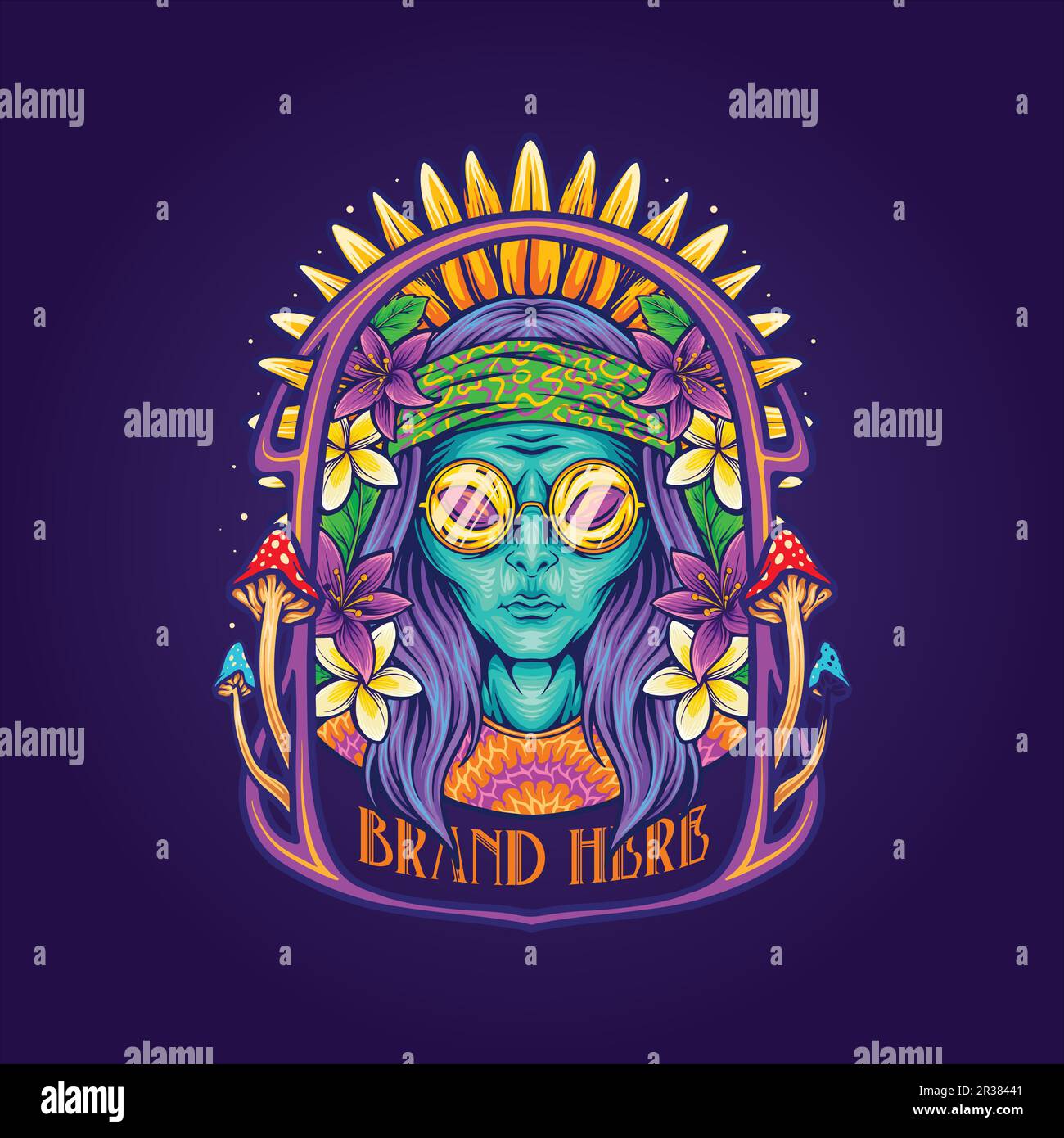 Hippie alien flower children with bohemian flower frame illustrations ...