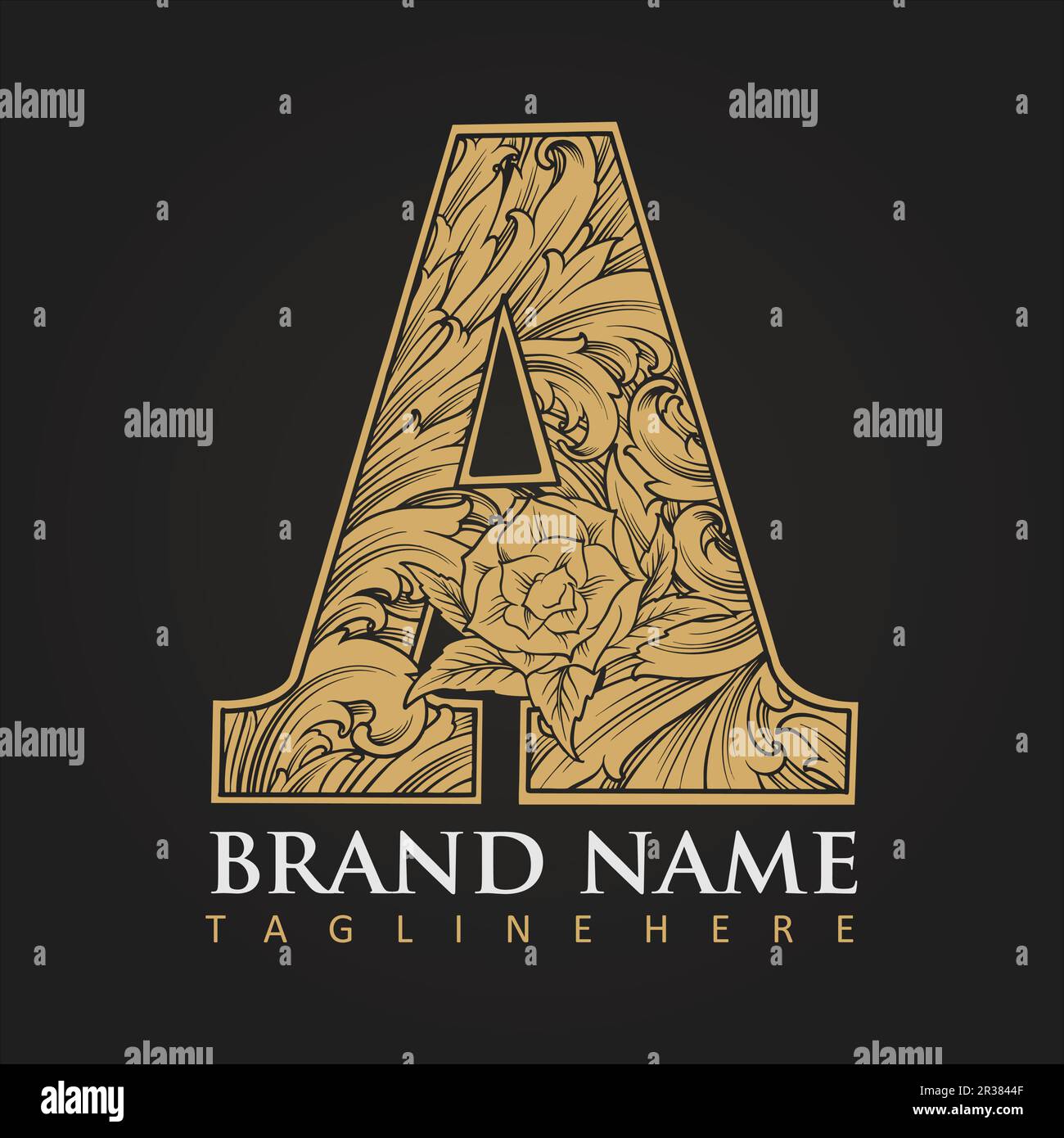 Monogram letters initial old engraving letter A illustrations vector ...