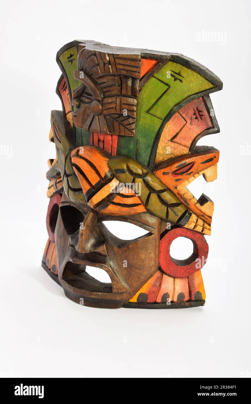 Indian Mayan Aztec wooden mask with anaconda and jaguar isolated on ...