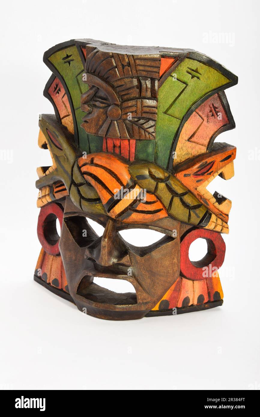 Indian Mayan Aztec wooden mask with anaconda and jaguar isolated on ...
