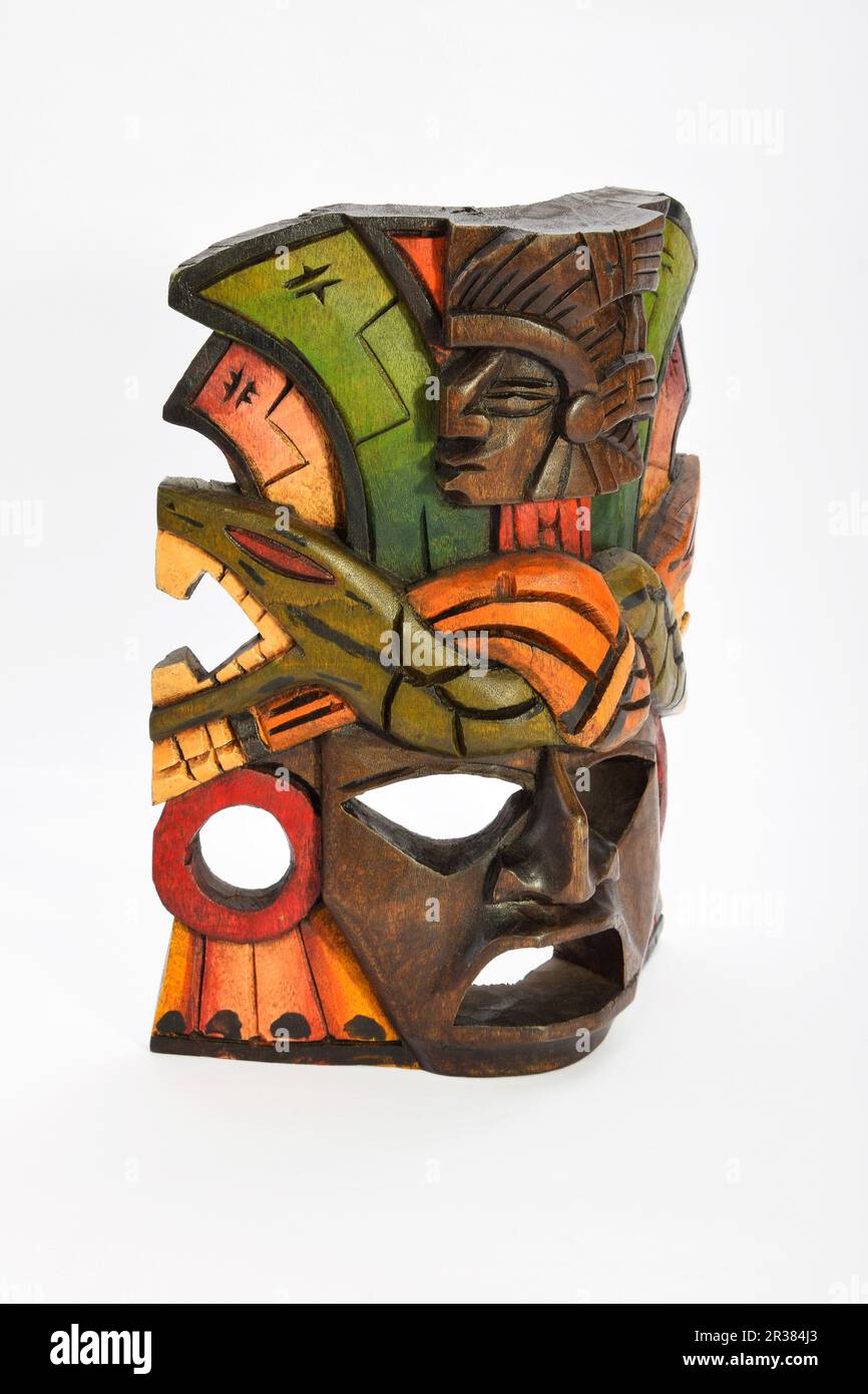 Indian Mayan Aztec wooden mask with anaconda and jaguar isolated on ...