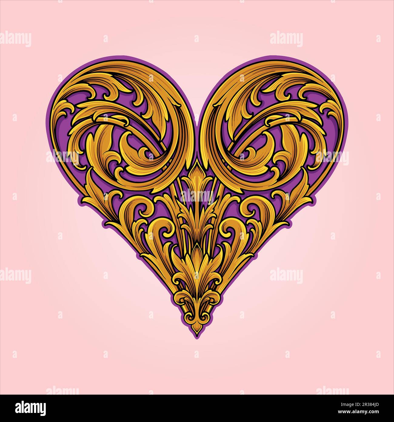 Victorian engraving floral ornament heart shaped illustrations vector ...