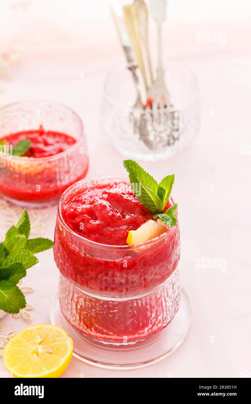 Raspberry granita with mint Stock Photo - Alamy