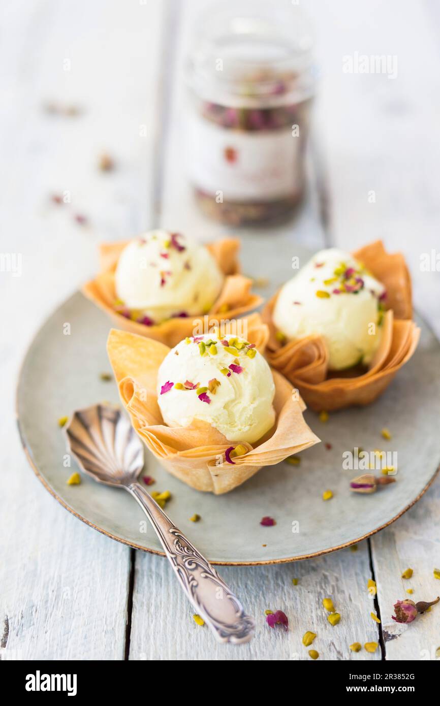 Pistachio ice cream in pastry parcels Stock Photo - Alamy