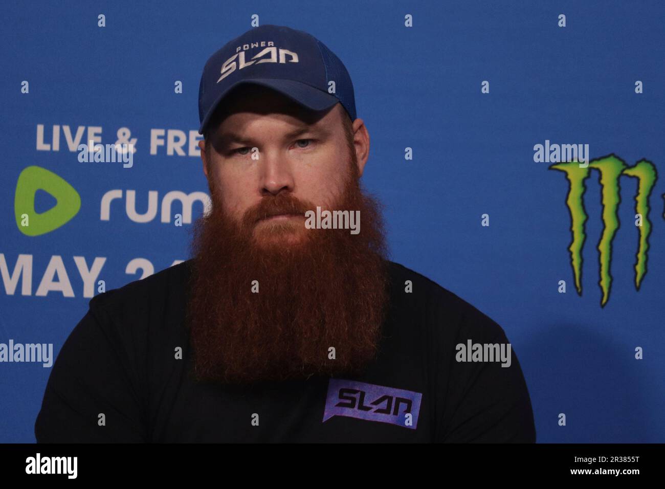 LAS VEGAS, NV - MAY 22: Ron Wolverine bata interacts with media during the Power Slap 2 Media ...