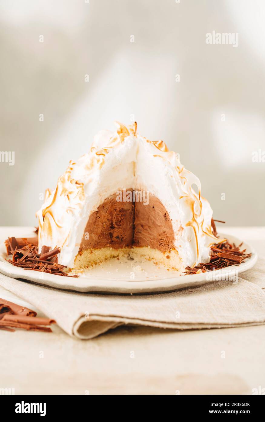 Baked Alaska with chocolate, sliced Stock Photo - Alamy