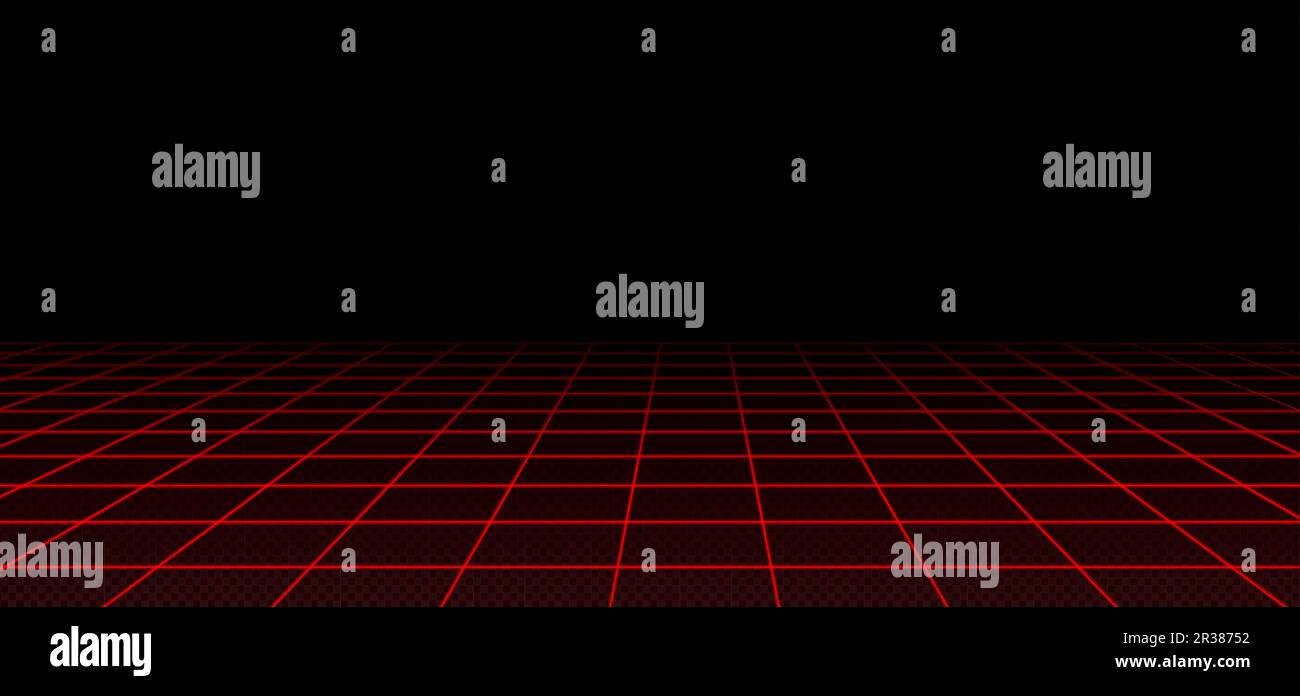 Retro futuristic red laser grid perspective on black background. Vector ...