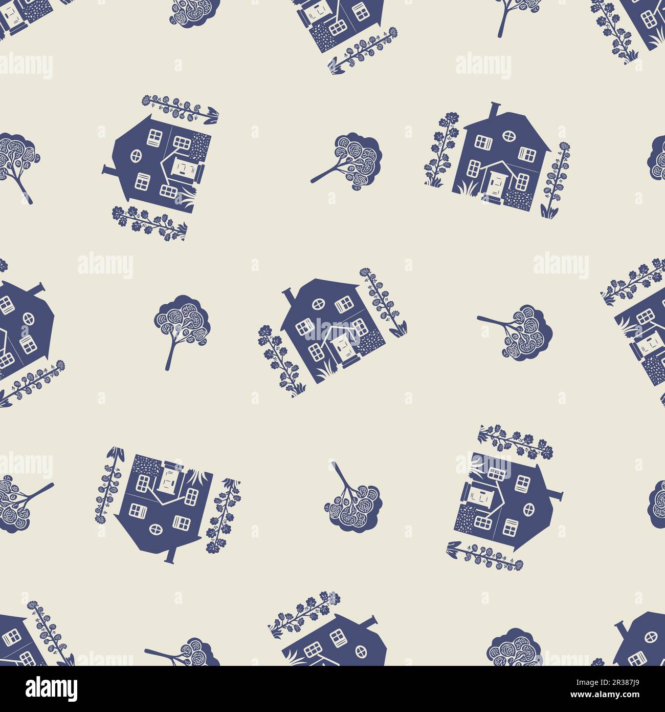 Masculine block print house vector pattern. Seamless sketchy city ...