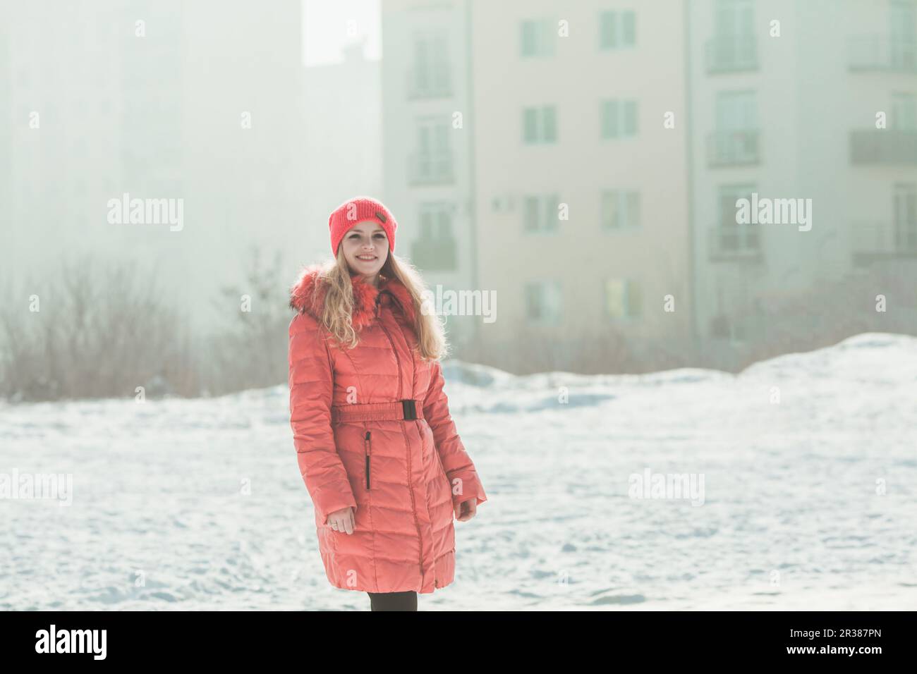 Red parka woman hi-res stock photography and images - Alamy