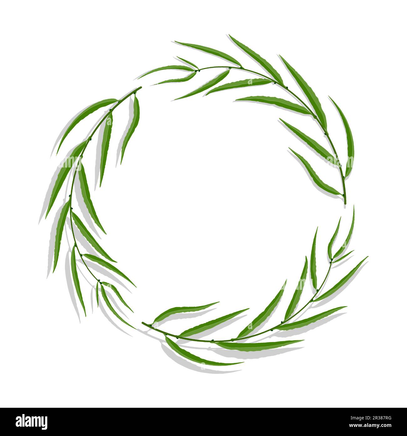Willow tree frame with green leaves. Wreath border for greeting card ...