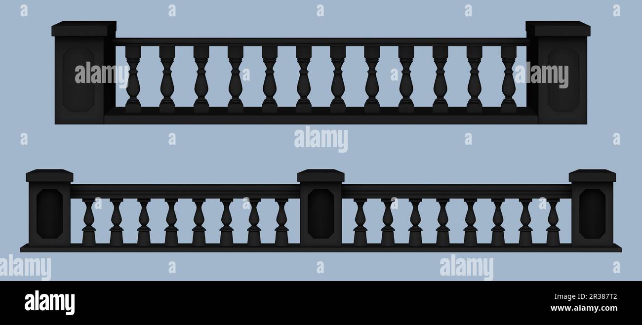 Realistic 3D set of classical balustrade handrails isolated on ...