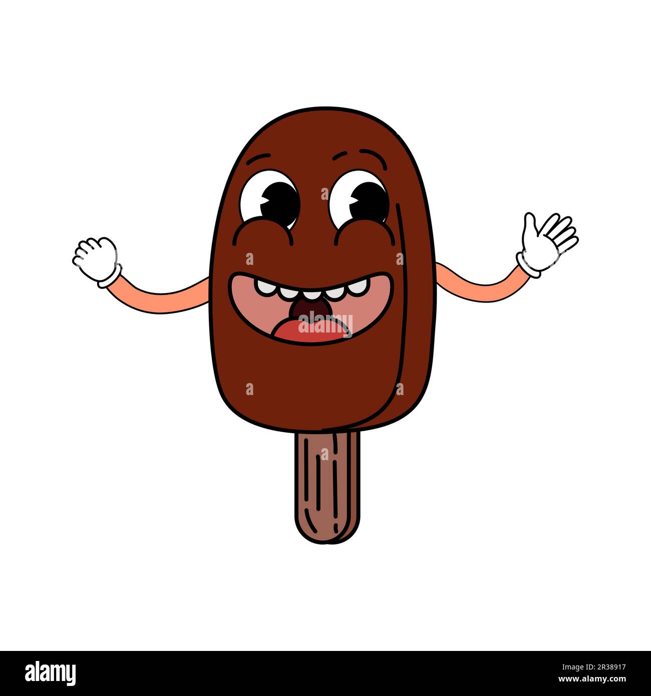 Groovy funny ice cream on stick cartoon character, vintage hippie 70s ...