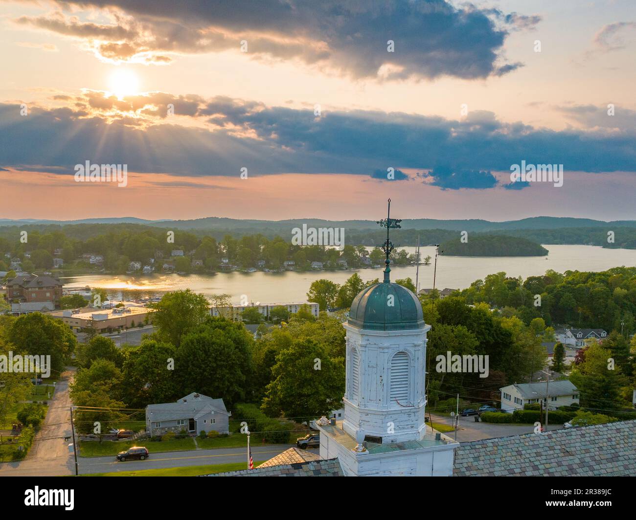 Late afternoon aerial photo of Lake Mahopac located in Town of Carmel ...