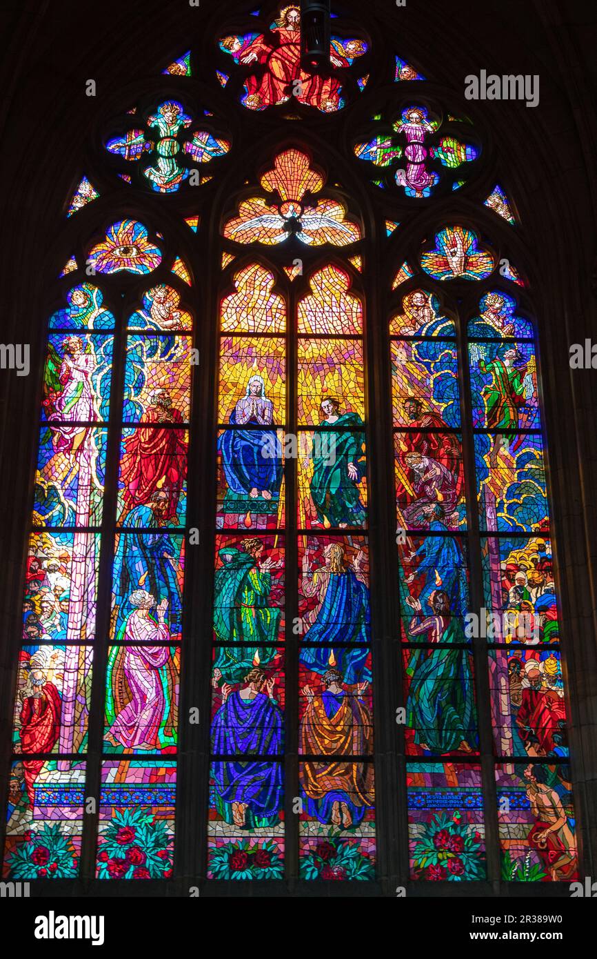 Stained Glass Window, Prague Cathedral Stock Photo - Alamy