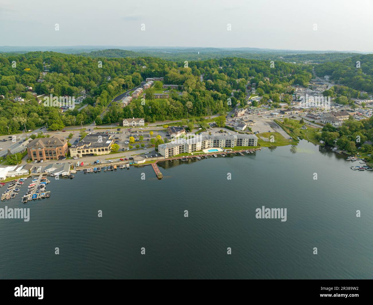 Late afternoon aerial photo of Lake Mahopac located in Town of Carmel ...