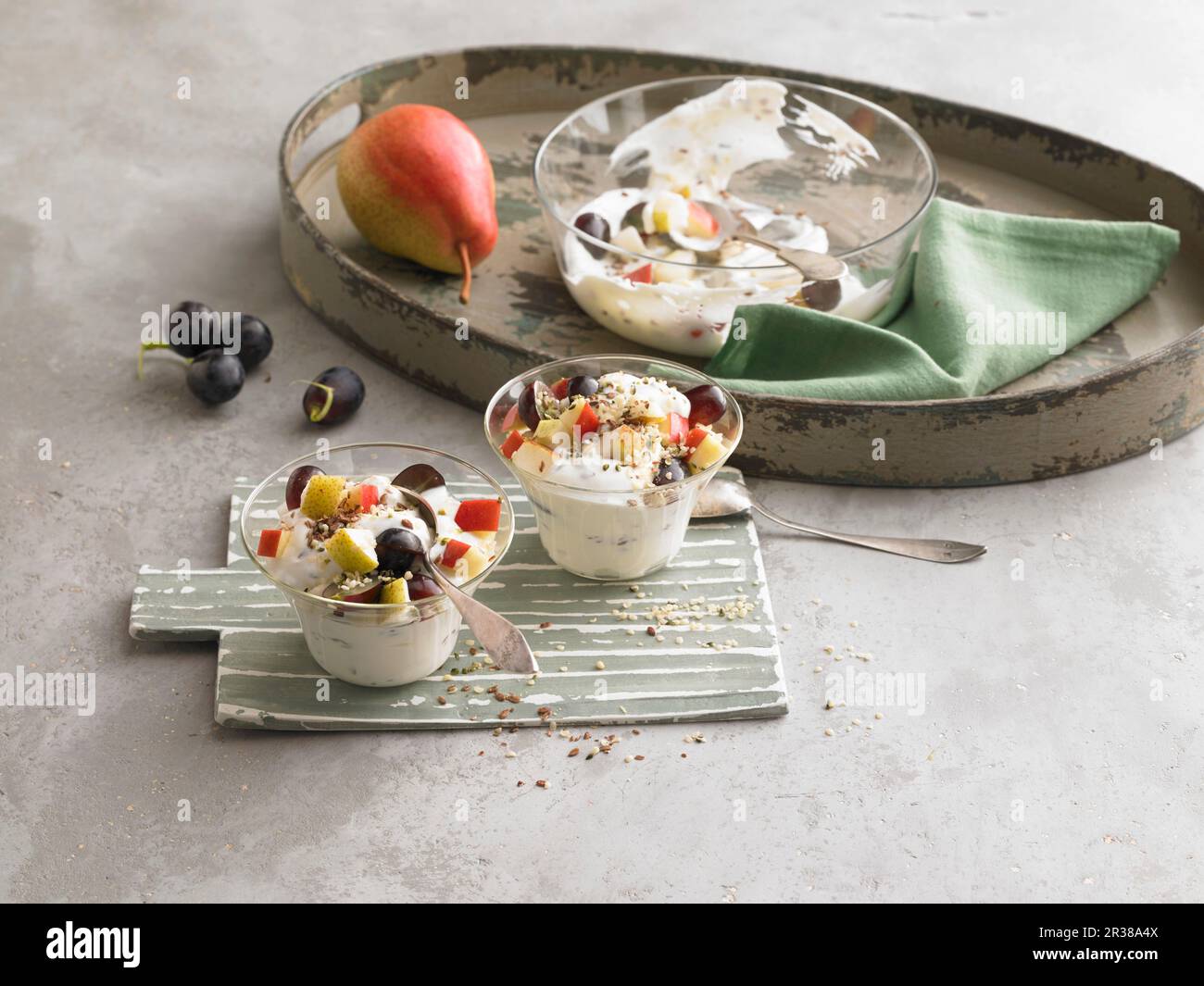 Yoghurt and quark with fruit Stock Photo - Alamy