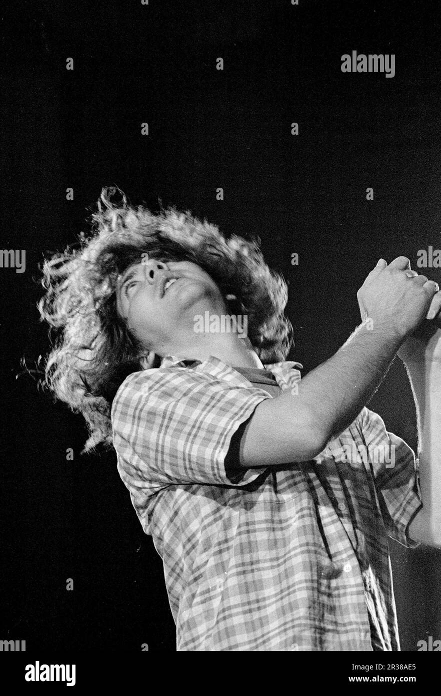 Eddie Vedder performing with Pearl Jam in Berkley, California in 1989 ...