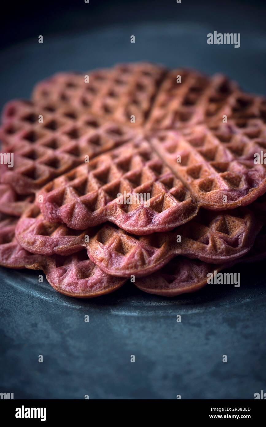 Vegan raspberry waffles Stock Photo - Alamy