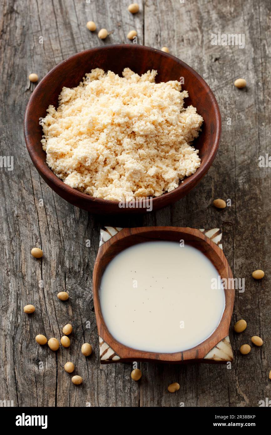 Okara (soy pulp) and soy milk Stock Photo - Alamy