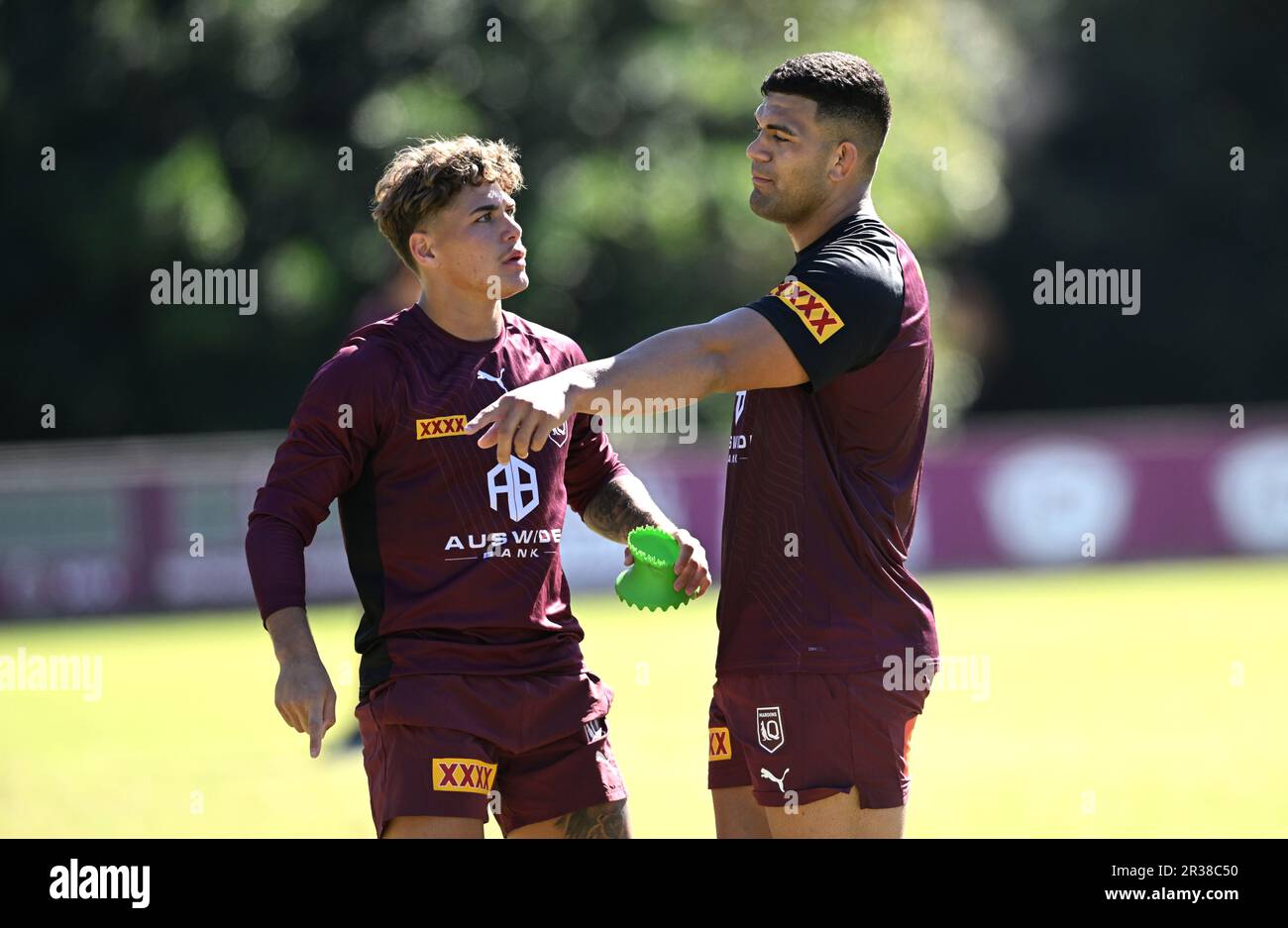 Reece Walsh (left) and David Fifita (right) are seen during a ...