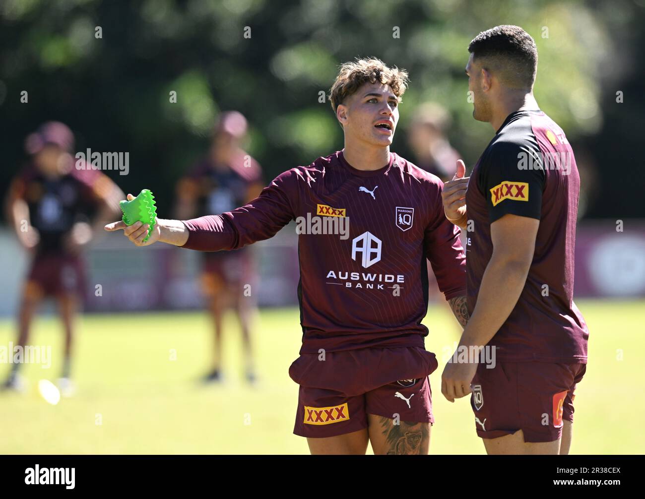 Reece Walsh (left) and David Fifita (right) are seen during a ...