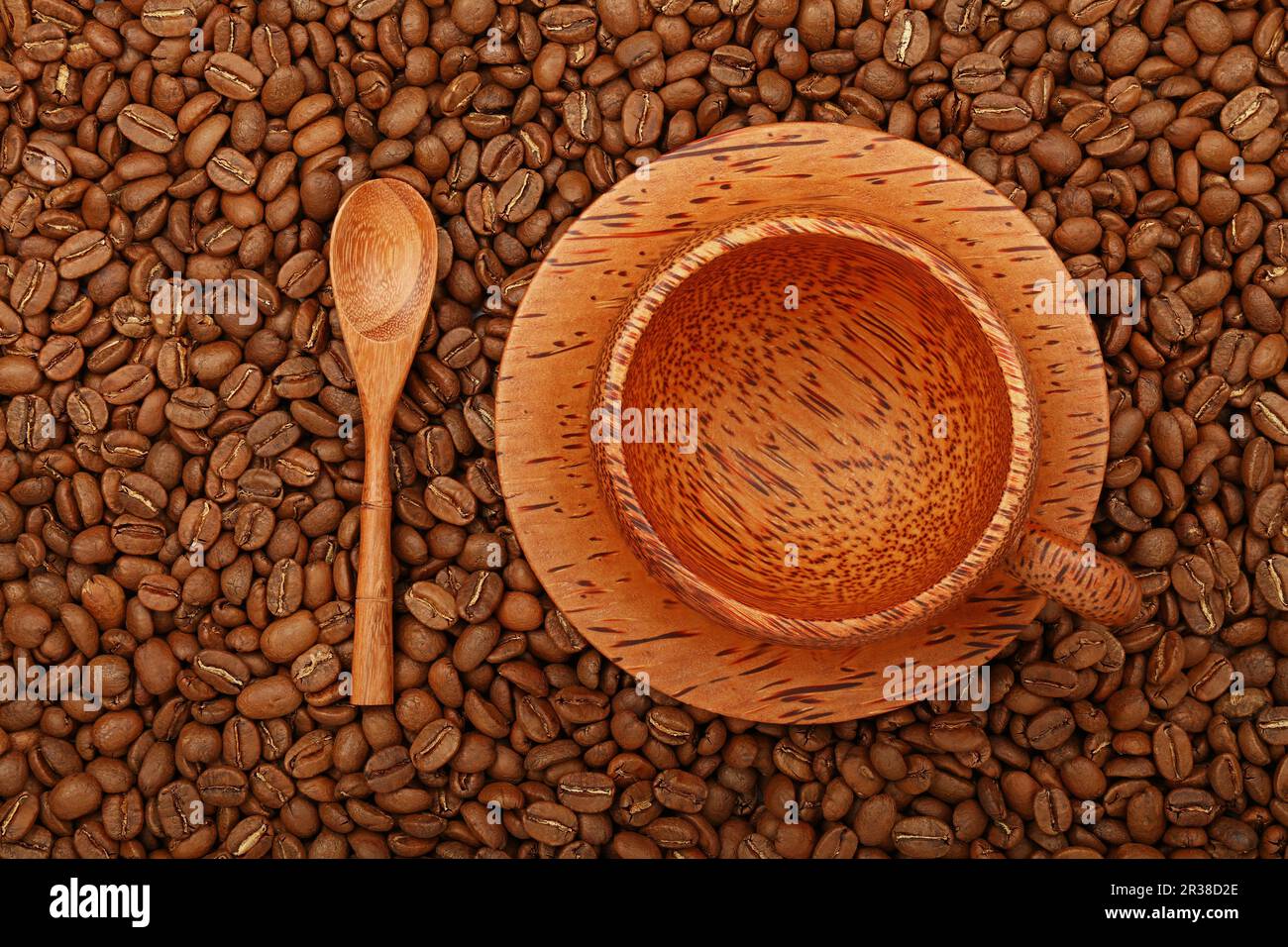 Empty coffee palm wood cup over coffee beans Stock Photo - Alamy