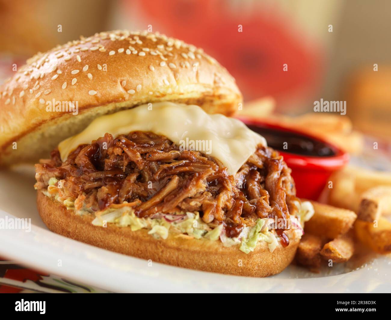 Pulled pork burgers with cheese Stock Photo - Alamy